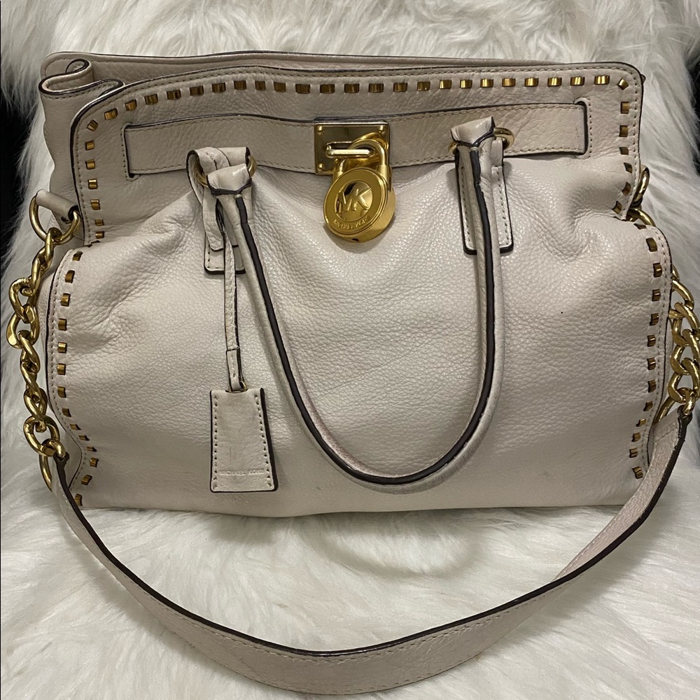 Michael Kors Ivory Leather Bag W/ Woven Gold Trim - Gem
